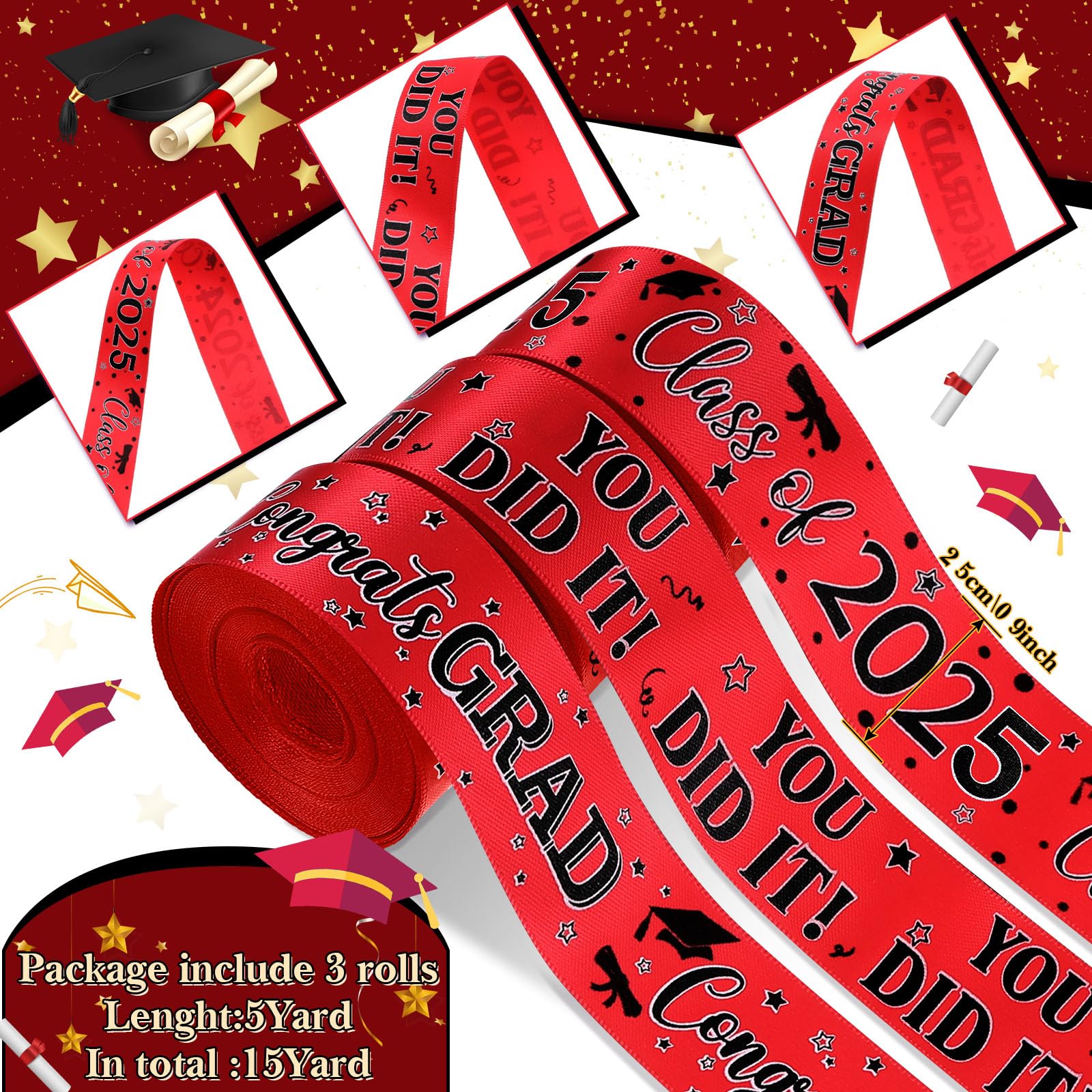 Snapklik.com : Moukeren 3 Roll Class Of 2025 Graduation Ribbon ...