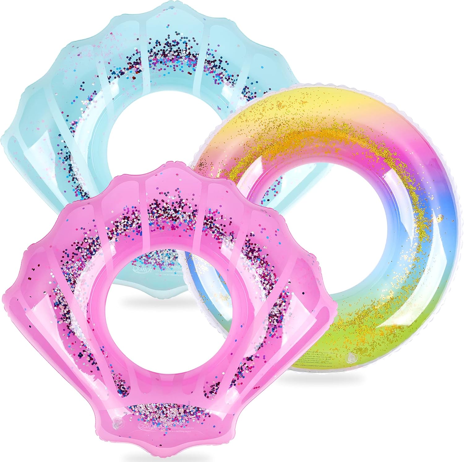 Amazon.com: FiGoal 3 Pack Glittered Swimming Ring Including 2 PCS Shell ...