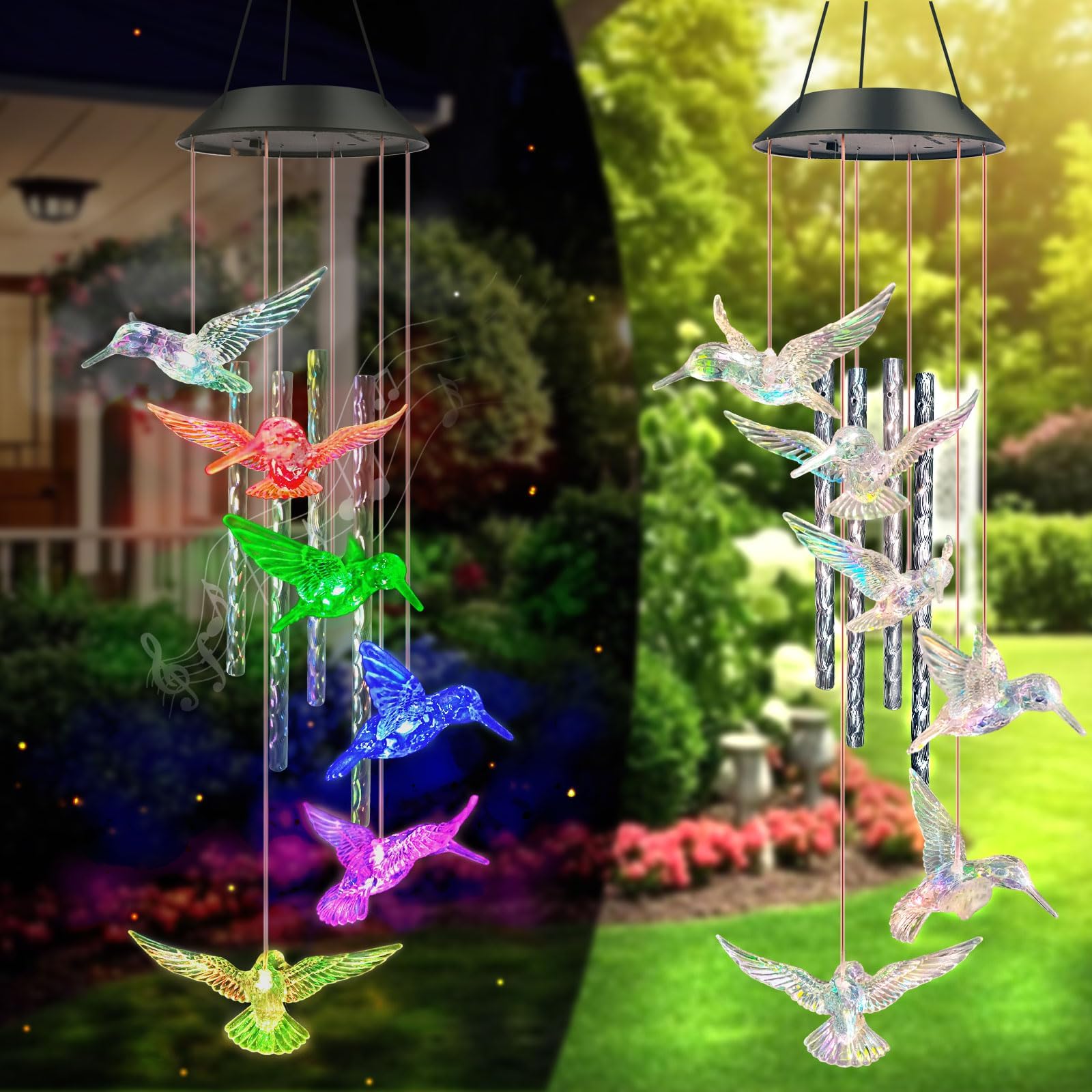 Amazon.com : YZYOE Solar Hummingbird Decorative Wind Chime Light with ...