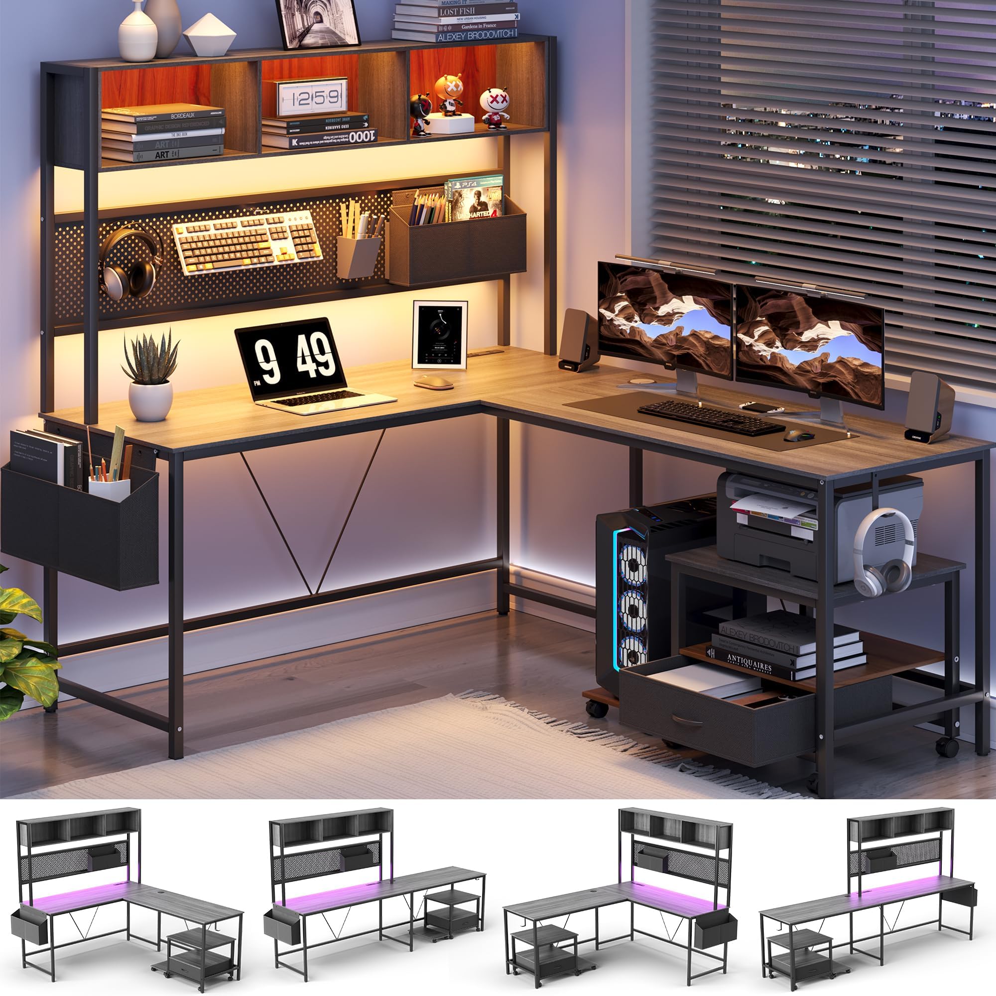 Amazon.com: Homieasy Small Gaming Desk with Power Outlets Pegboard LED ...