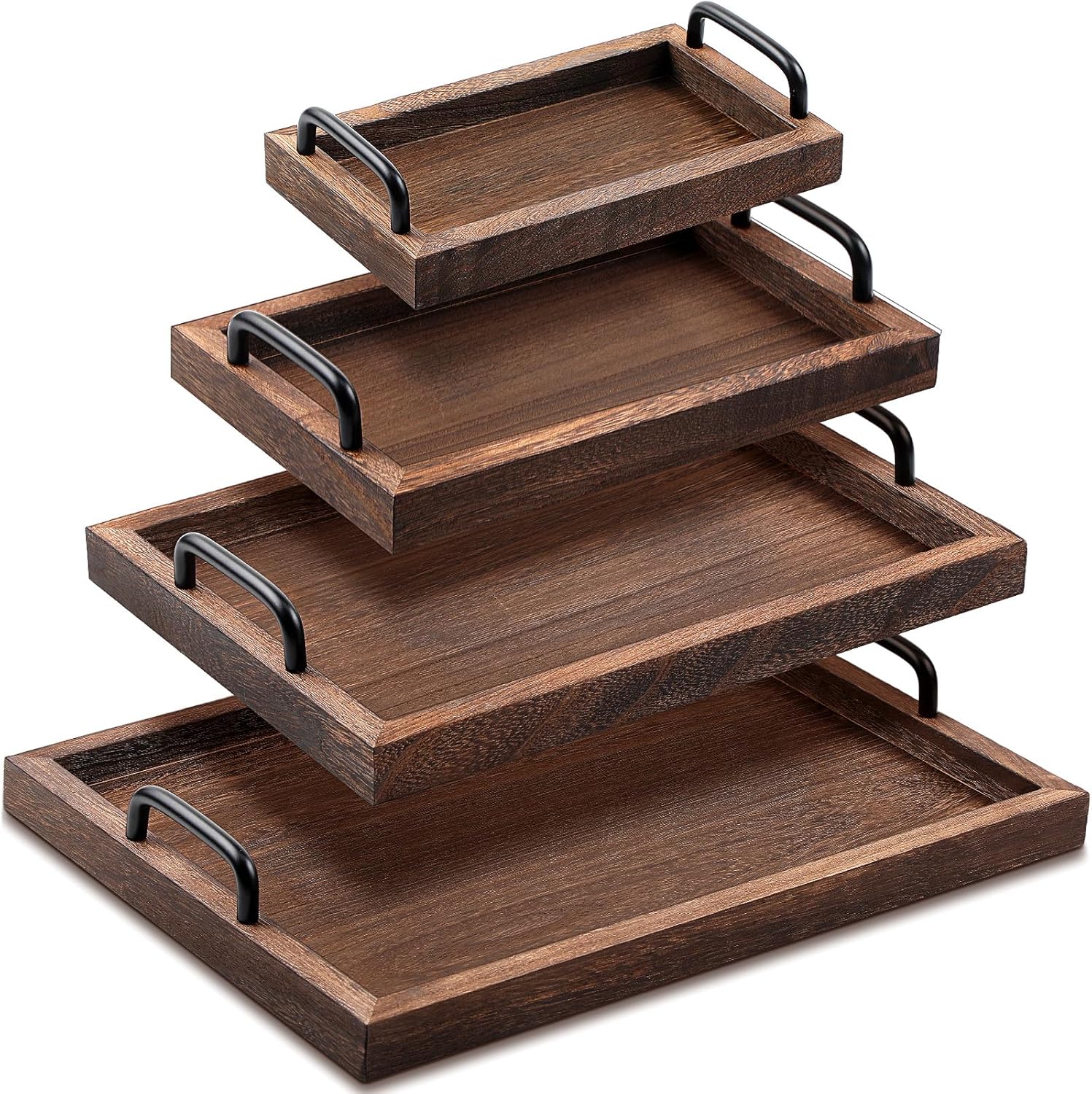 Amazon.com: Lallisa 4 Pcs Rustic Wooden Serving Trays with Handle ...