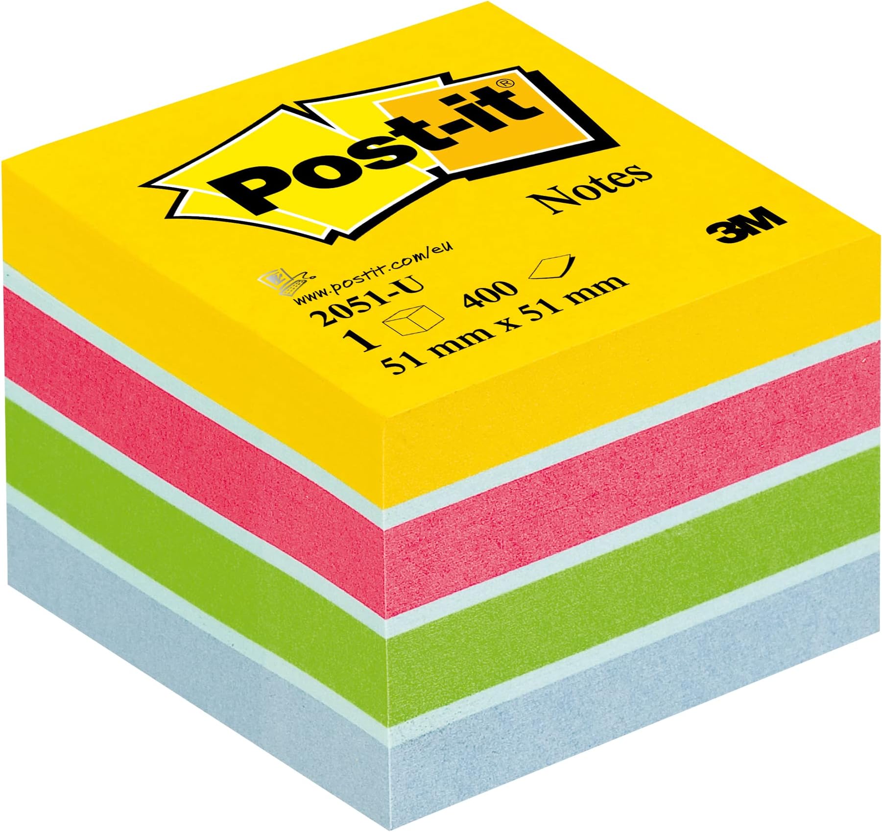 Post-it Notes Mini Cube, Ultra Colours, 51 mm x 51 mm, 400 Sheets ...