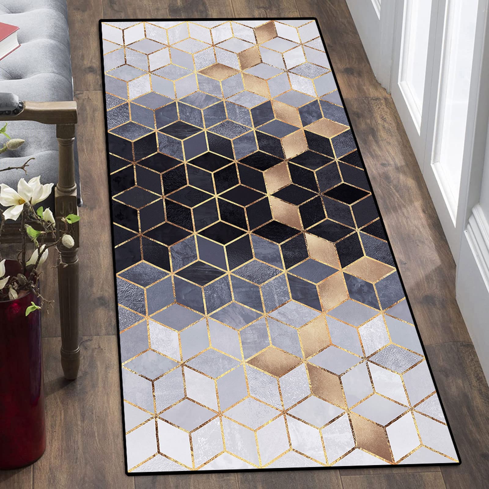 YZHY Modern Corridor Carpet Runner Geometric Patterns ， Non Slip ...