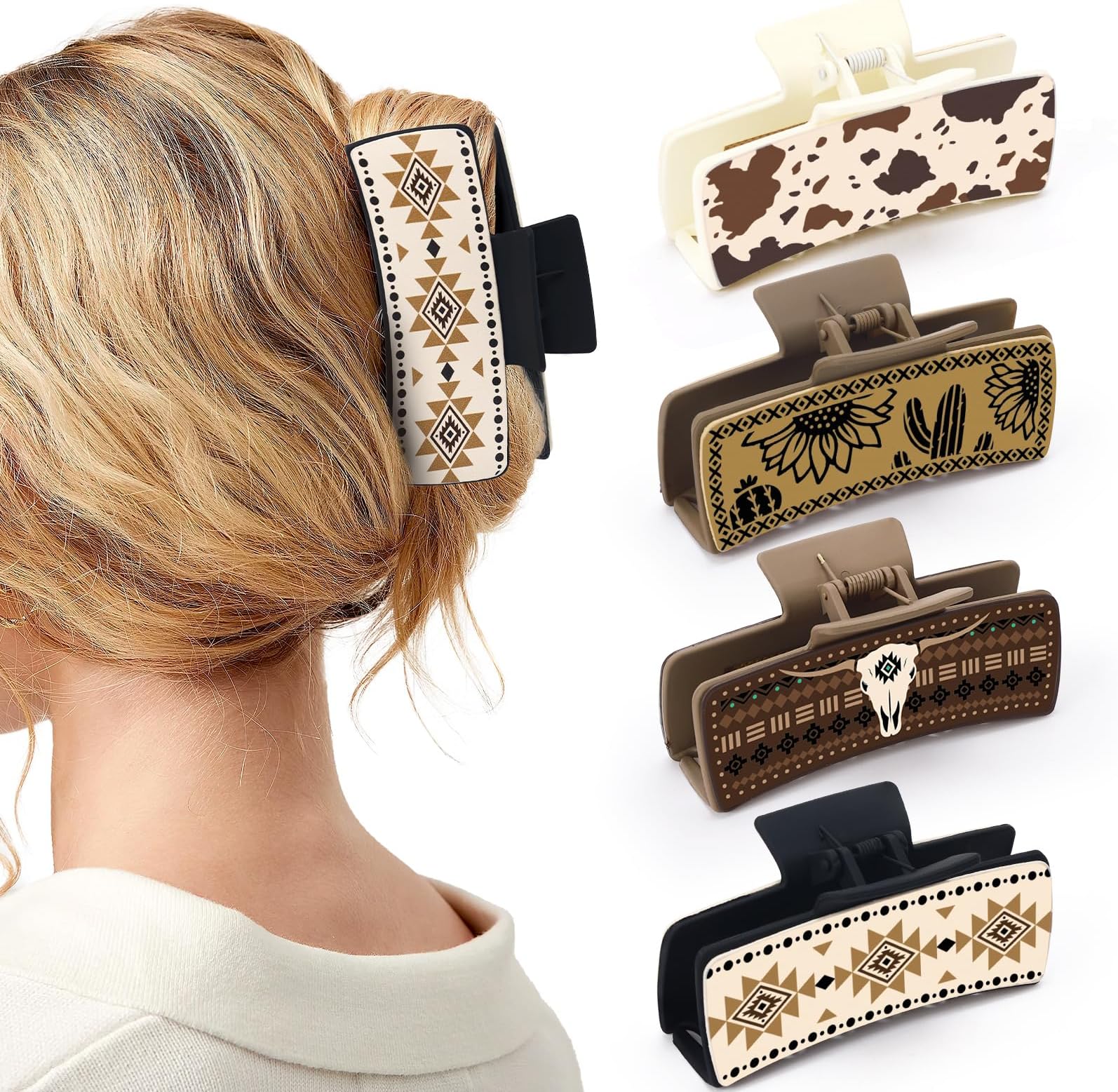 Amazon.com : DEEKA Large Western Hair Clips Real Leather Brown and ...