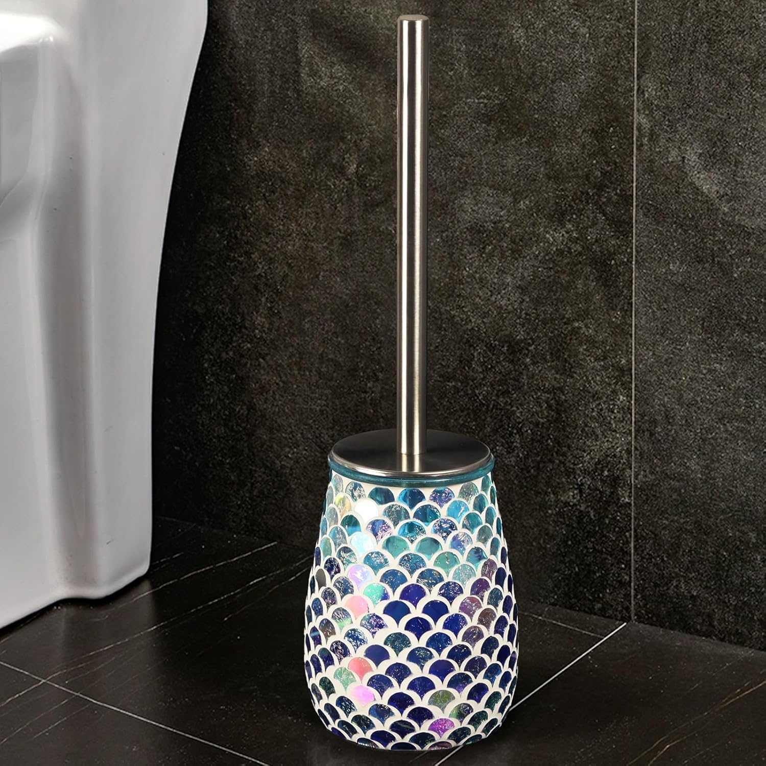 Amazon.com: WDHODEC Mermaid Toilet Brush and Holder Set Mosaic Glass ...