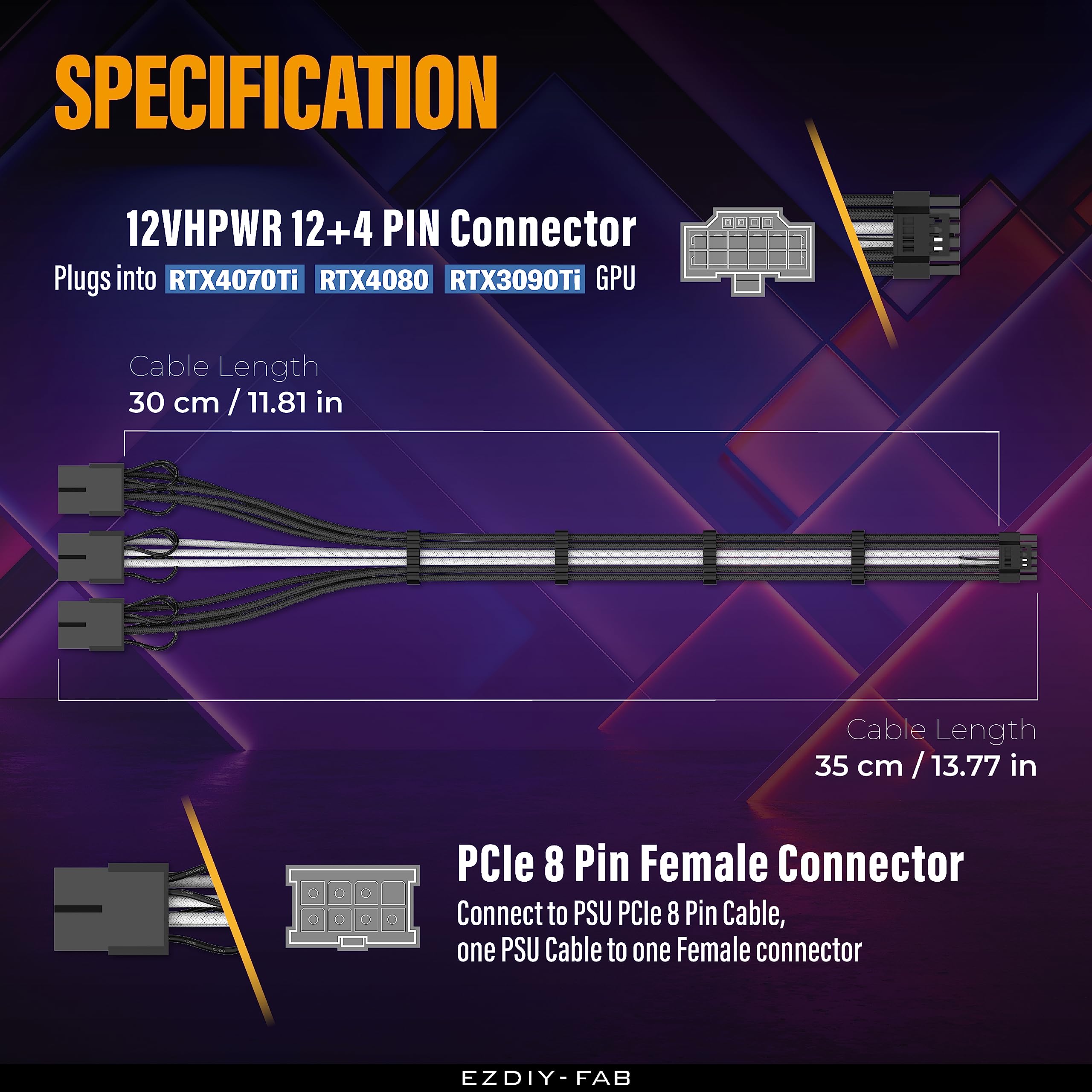 Snapklik.com : EZDIY-FAB GPU Power Sleeved Cable Extension, 16pin(12+4 ...