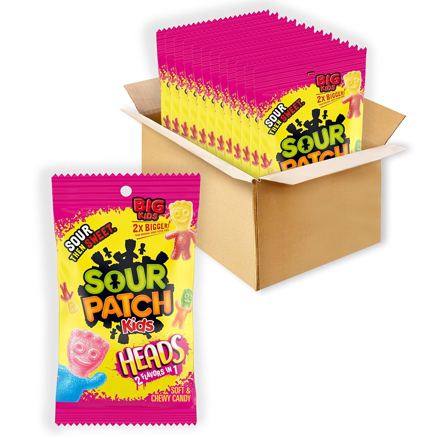 Amazon.com : SOUR PATCH KIDS Heads 2 Flavors in 1 Soft & Chewy Candy ...