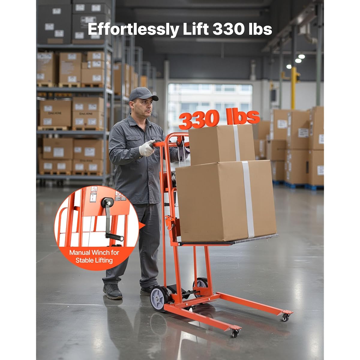 $12/mo - Finance VEVOR Material Lift Winch Stacker, 330 lbs Capacity ...