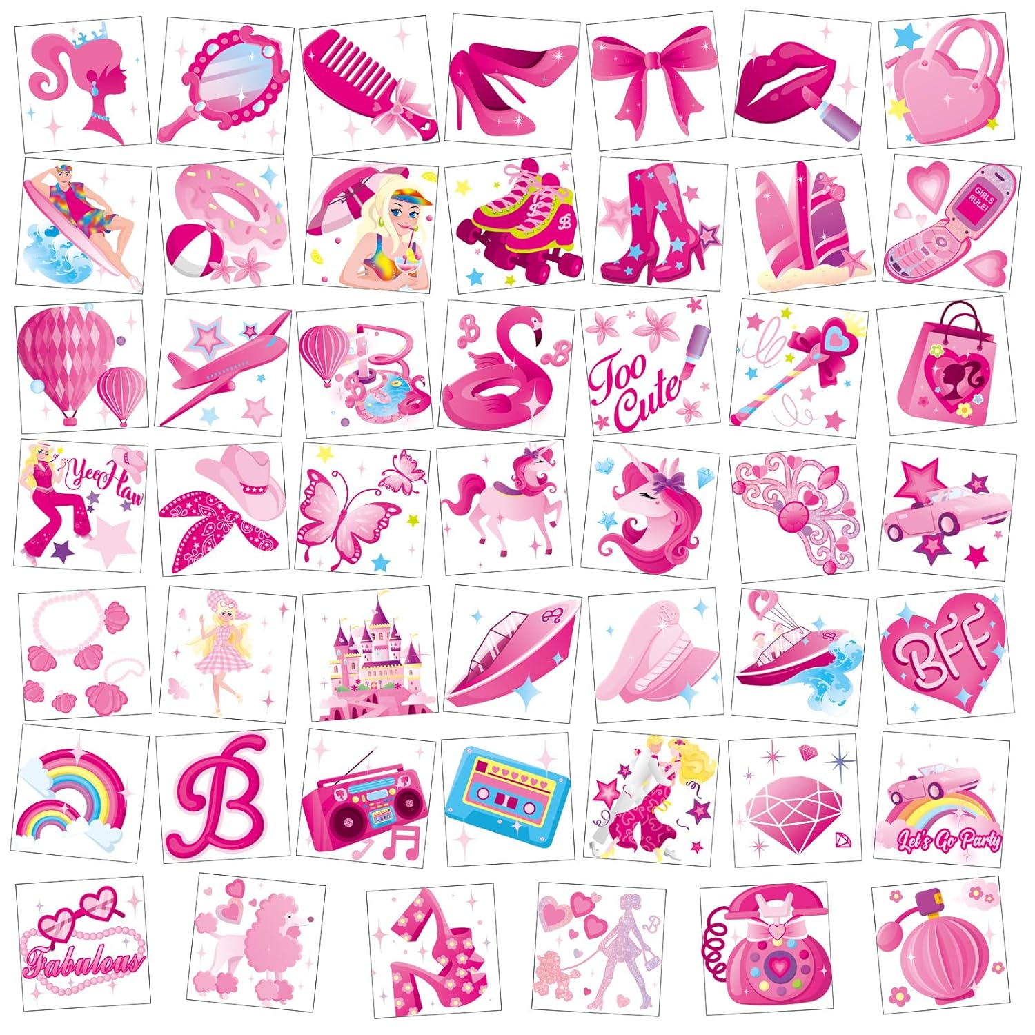 Amazon.com : DPKOW 96pcs Pink Princess Temporary Tattoos for Girls Kids ...