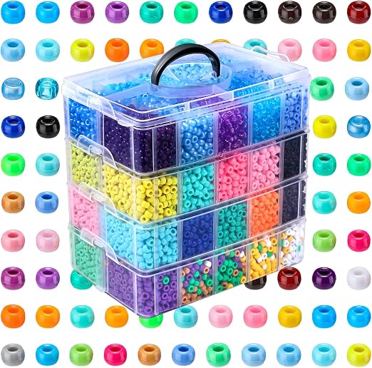 Amazon.com: Baderke 16000 Pcs Pony Beads Bulk with Clear Box Plastic ...