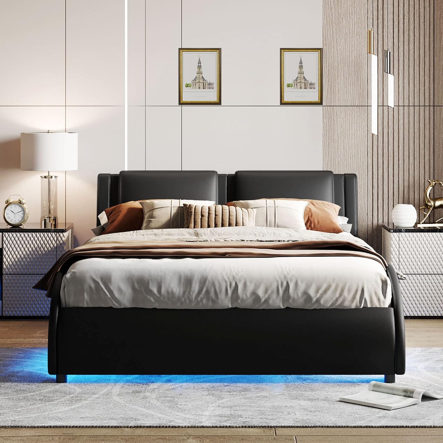 Amazon.com: Anwickhomk Modern Faux Leather Upholstered Platform Bed ...
