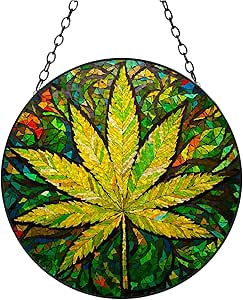 Amazon.com: Stained Glass Marijuana Leaf Stained Glass Suncatcher ...