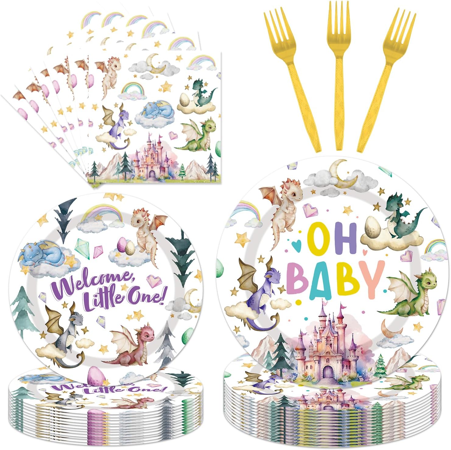 Amazon.com: Dragon Birthday Party Supplies Tableware - 96 Pcs ...