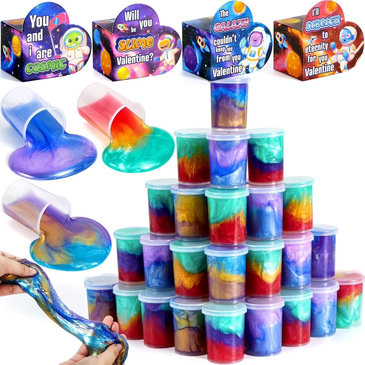 Amazon.com: JOYIN 28 Packs Valentines Day Galaxy Slime with Heart Boxes ...