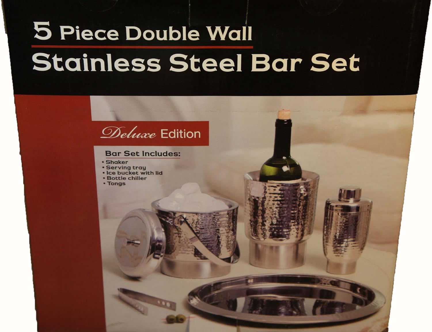 Amazon.com: 5 pc Double Wall Stainless Steel Bar Set Deluxe Edition ...