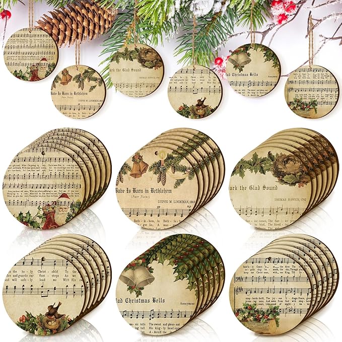 Amazon.com: Spiareal 36 Pcs Vintage Christmas Music Note Ornament Music ...