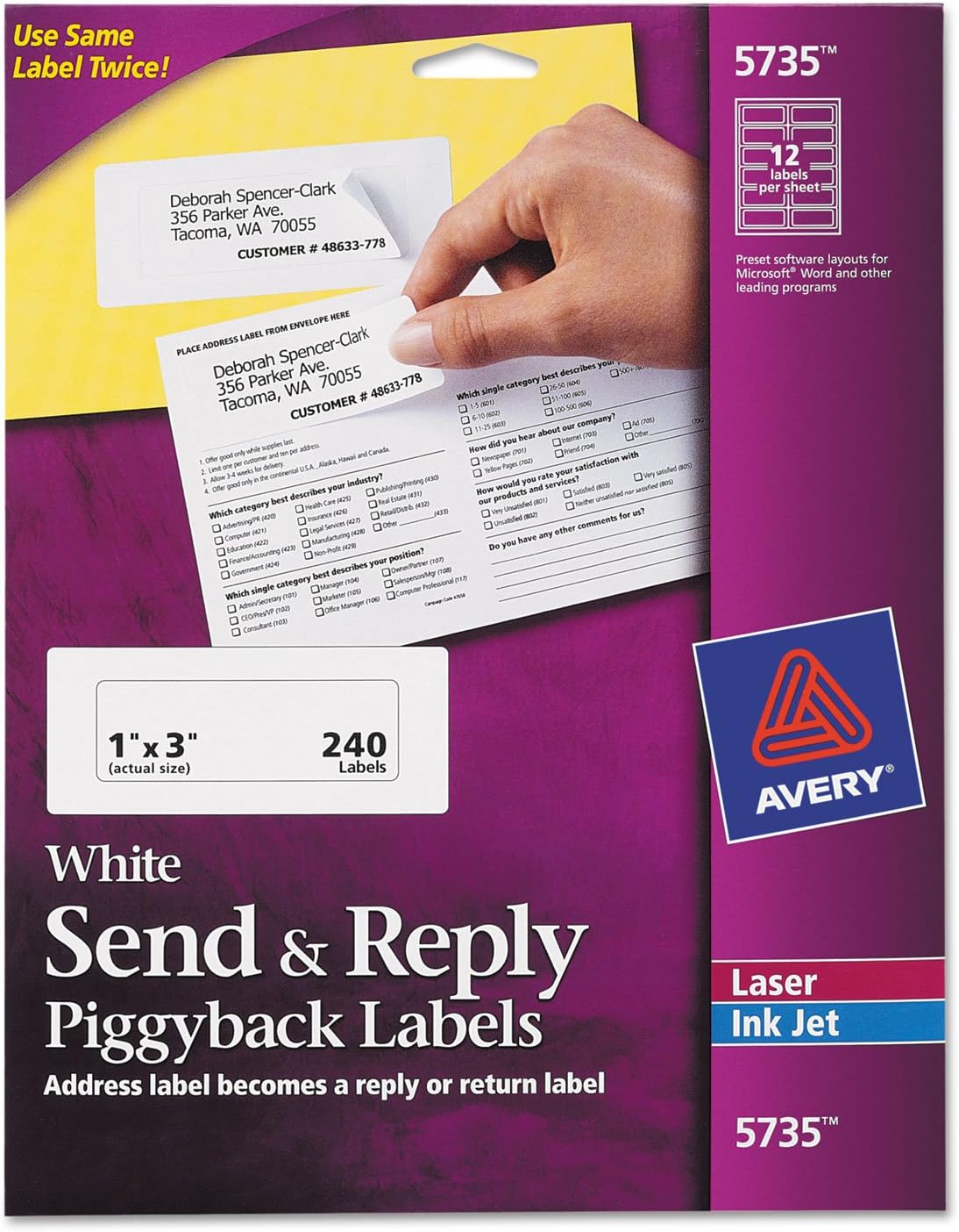 Amazon.com : AVERY Send & Reply Piggyback Inkjet/Laser Printer Labels ...