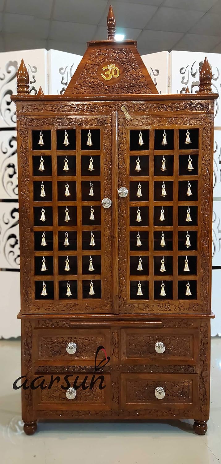 Aarsun Wooden Temple | Pooja Mandir with Bells | Home Temple with Door ...