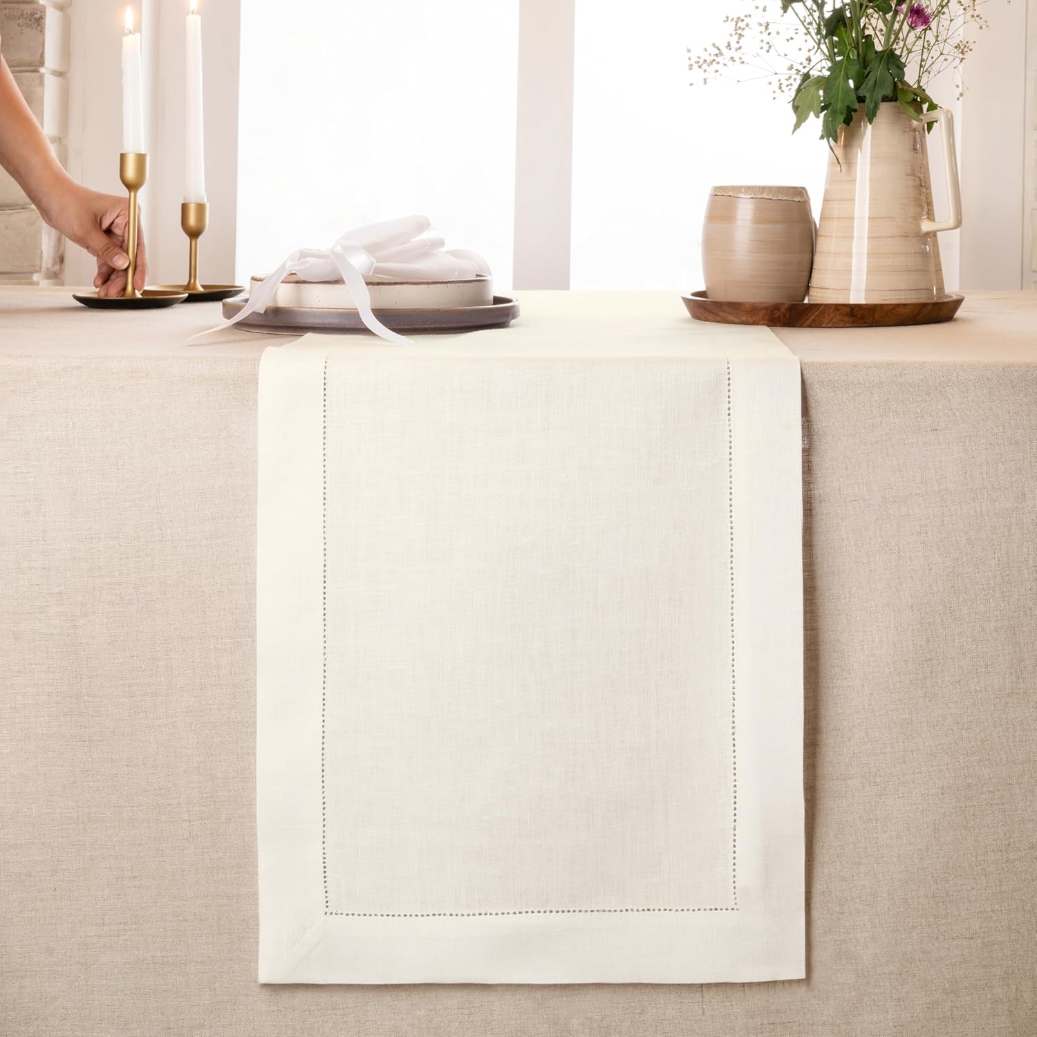 Amazon.com: D'Moksha Homes Linen Ivory Table Runner 120 Inches Long ...