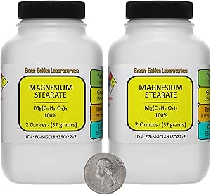 Amazon.com: Magnesium Stearate [Mg(C18H35O2) 2] 100% USP Food Grade Powder 4 Oz in Two Bottles ...