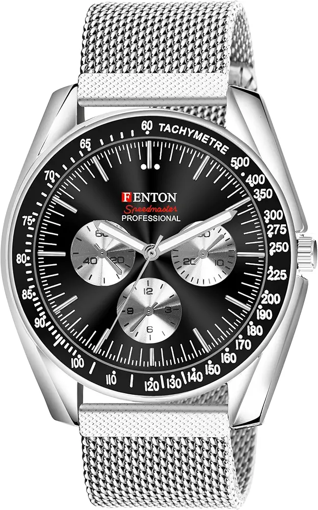 FENTON Speedmaster Chronograph Watch, Tachymetre, Stainless Steel Strap ...