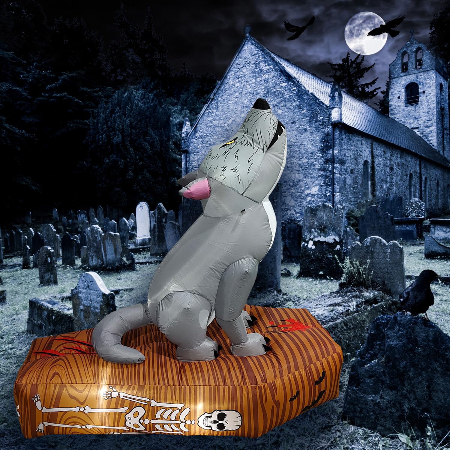 Amazon.com: PRODUCTZ 6 Ft Scary Realistic Howling Wolf Stands On Coffin ...