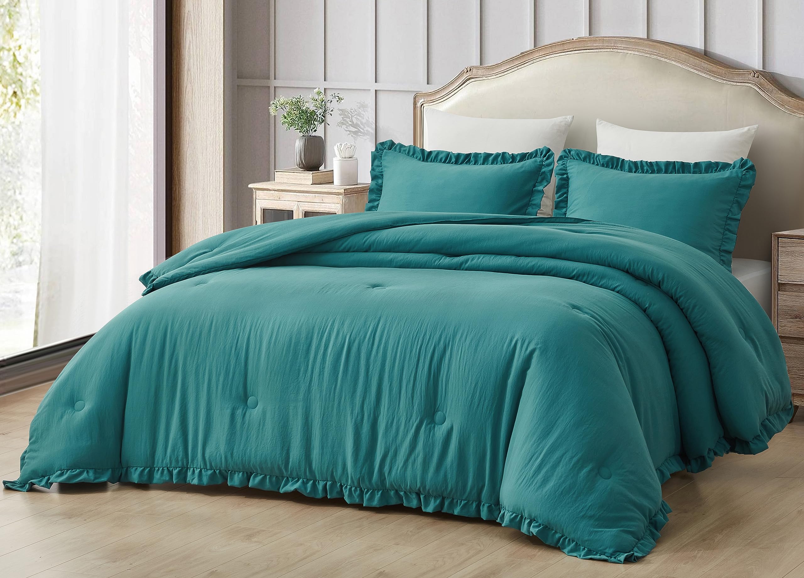 Amazon.com: Chezmoi Collection Nora Teal Comforter Set King Size 3 ...