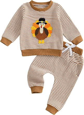 Amazon.com: Toddler Baby Boy Thanksgiving Outfit Turkey Embroidery ...