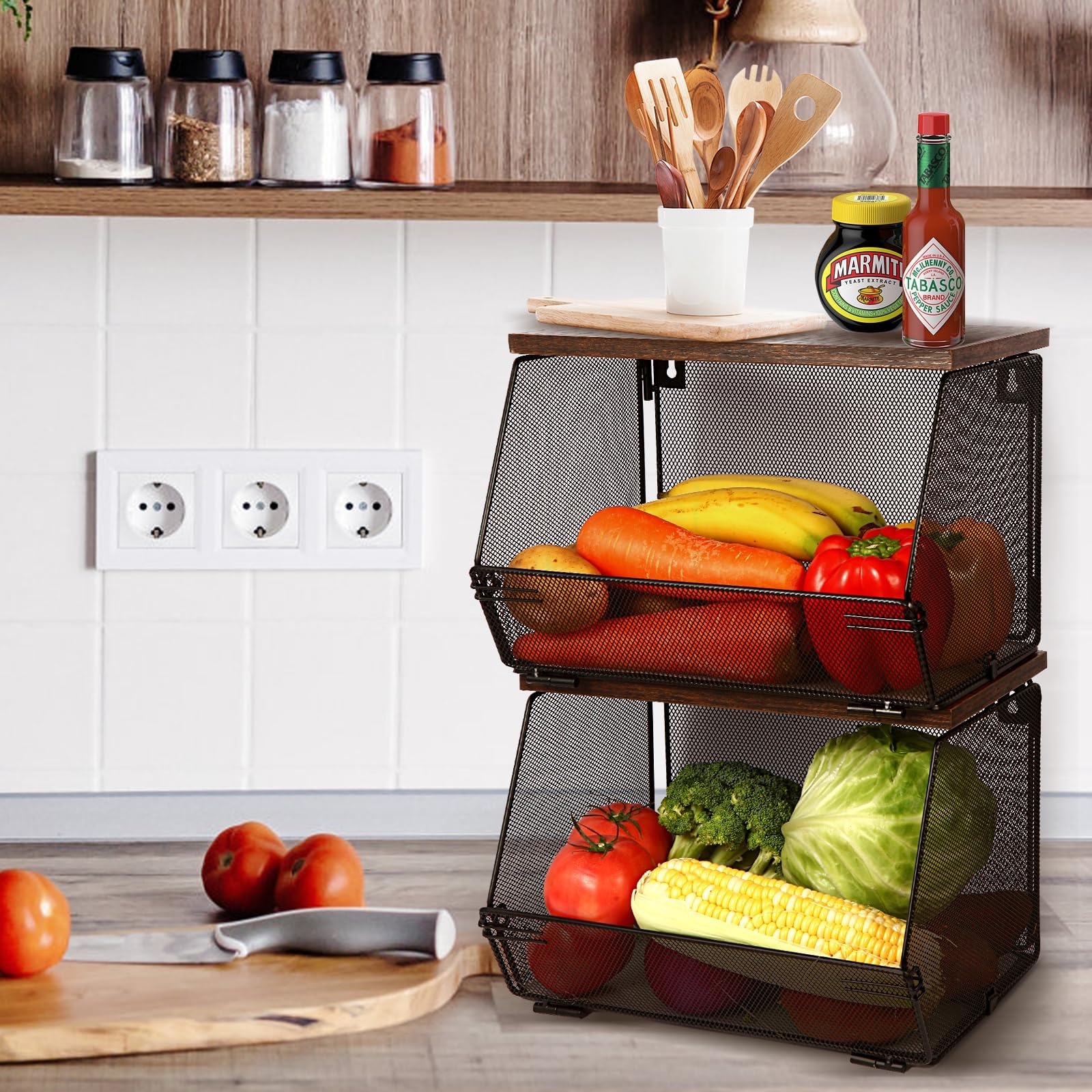 Amazon.com - Stackable Fruit Basket for Kitchen Countertop Space Saving ...