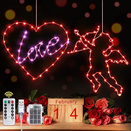 Amazon.com: 17" VALENTINES DAY LIGHTED CUPID HEART WINDOW DECORATION ...