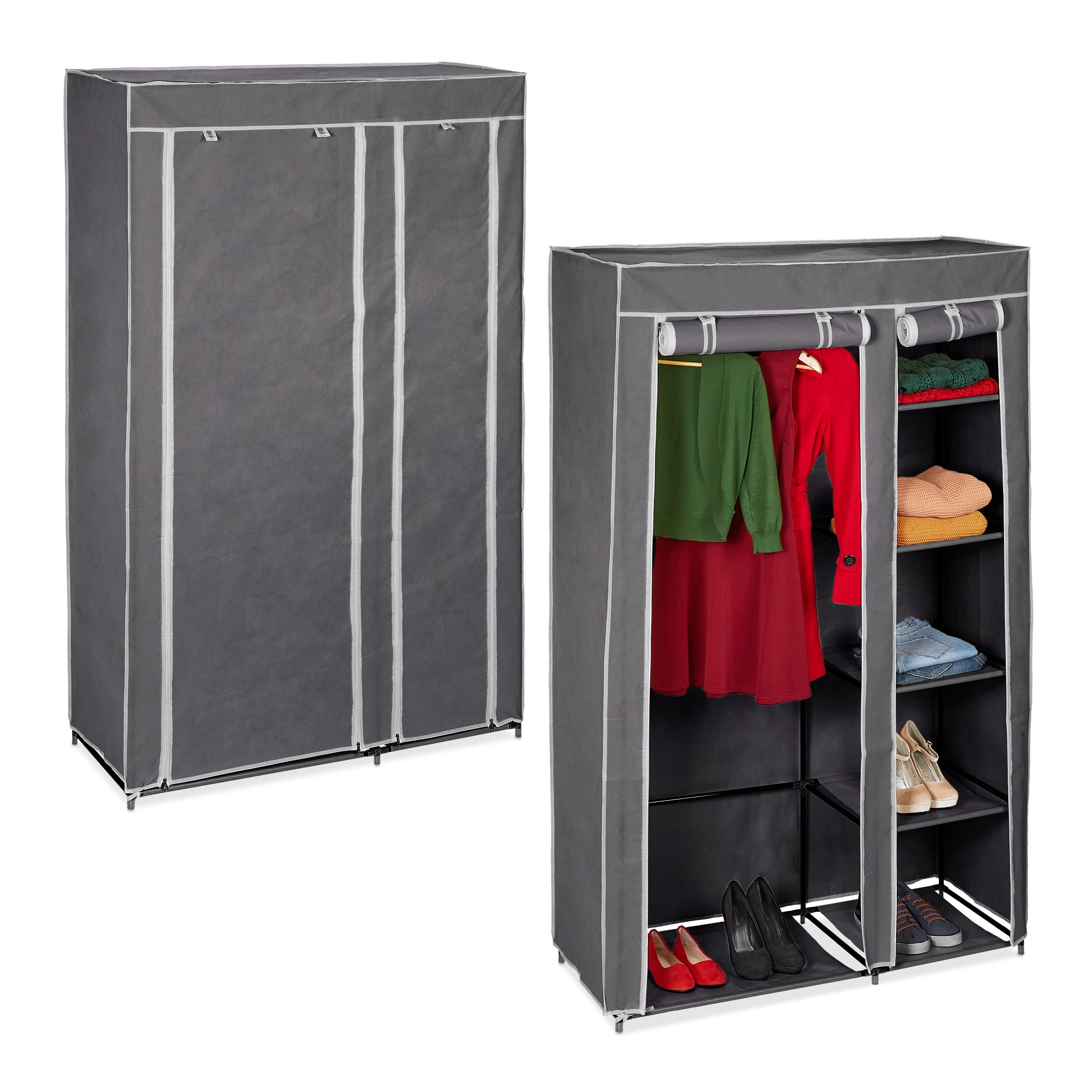 Relaxdays Set of 2 Folding Wardrobe VALENTIN XL Sturdy Fabric Closet ...