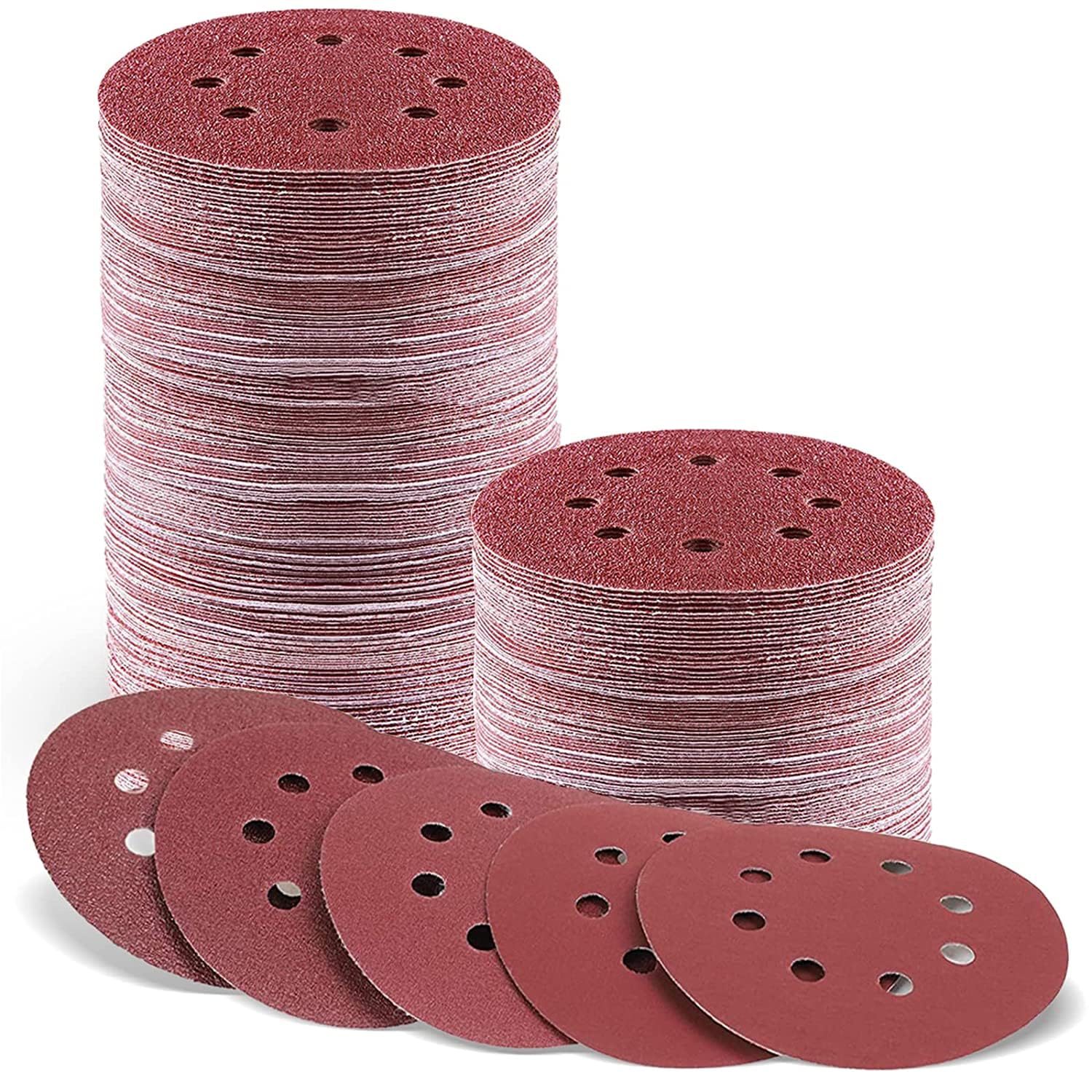 150Pcs Sandpaper Set, 5 Inch 8 Holes Sanding Discs 10 Different Grades ...