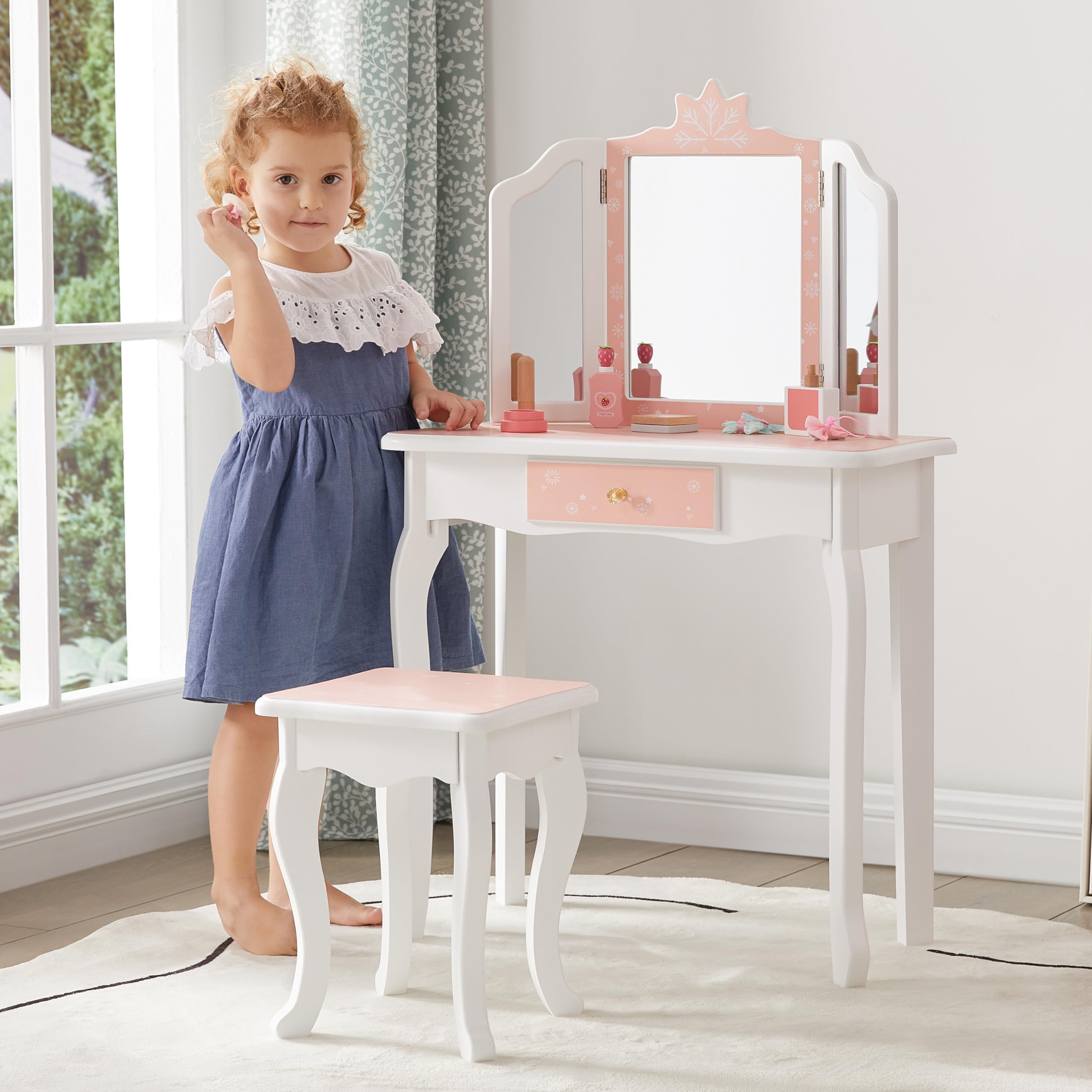 Amazon.com: JOYMOR Kids Princess Vanity Table and Chair Set, Kids ...
