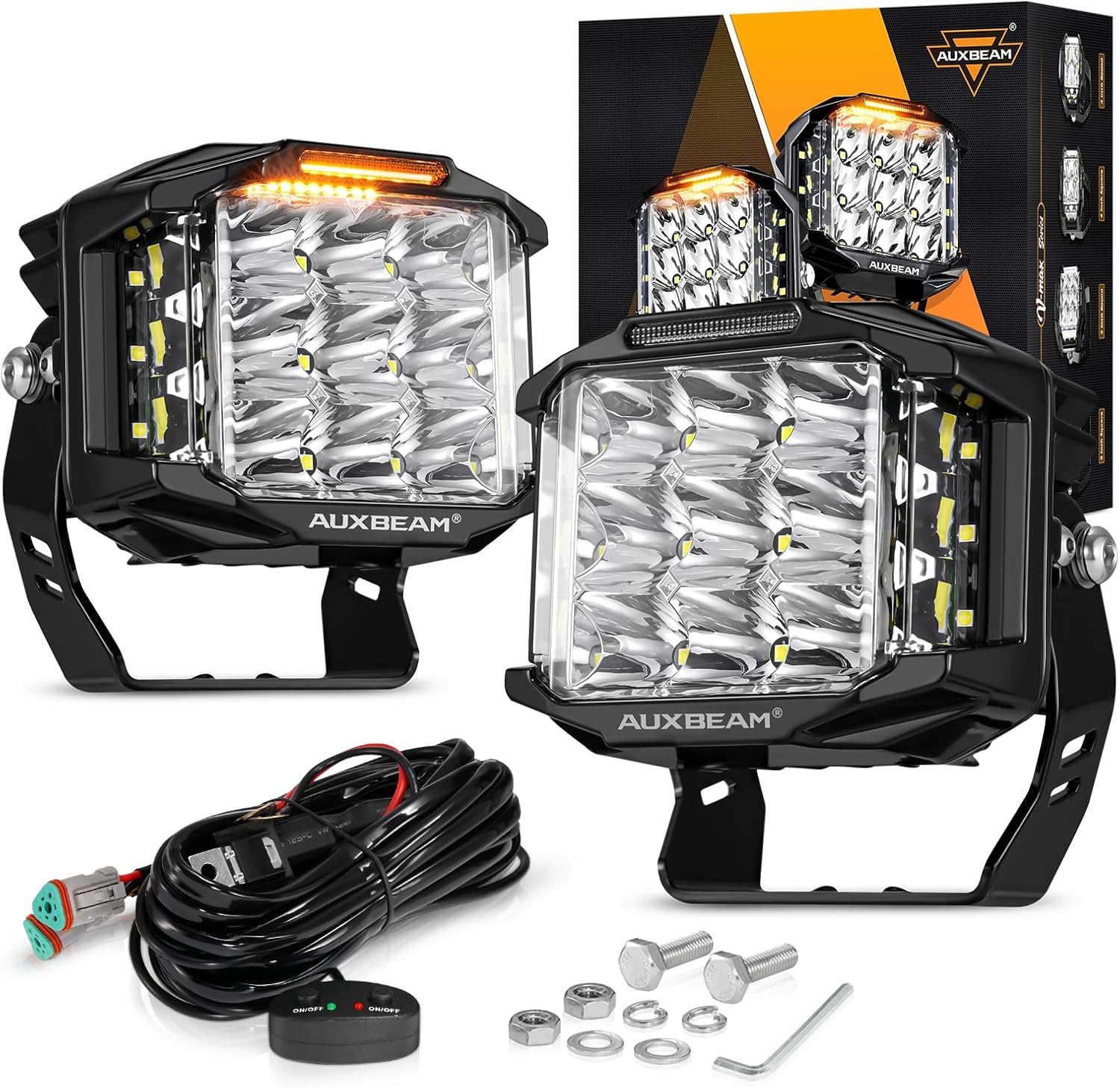 Amazon.com: Auxbeam 5 Inch LED Pod Offroad Lights, 168W Super Bright ...