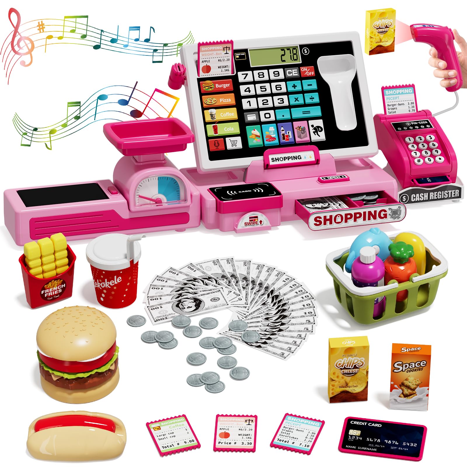 Amazon.com: Wee Wonders 63PCS Cash Register for Kids, Kids Cash ...