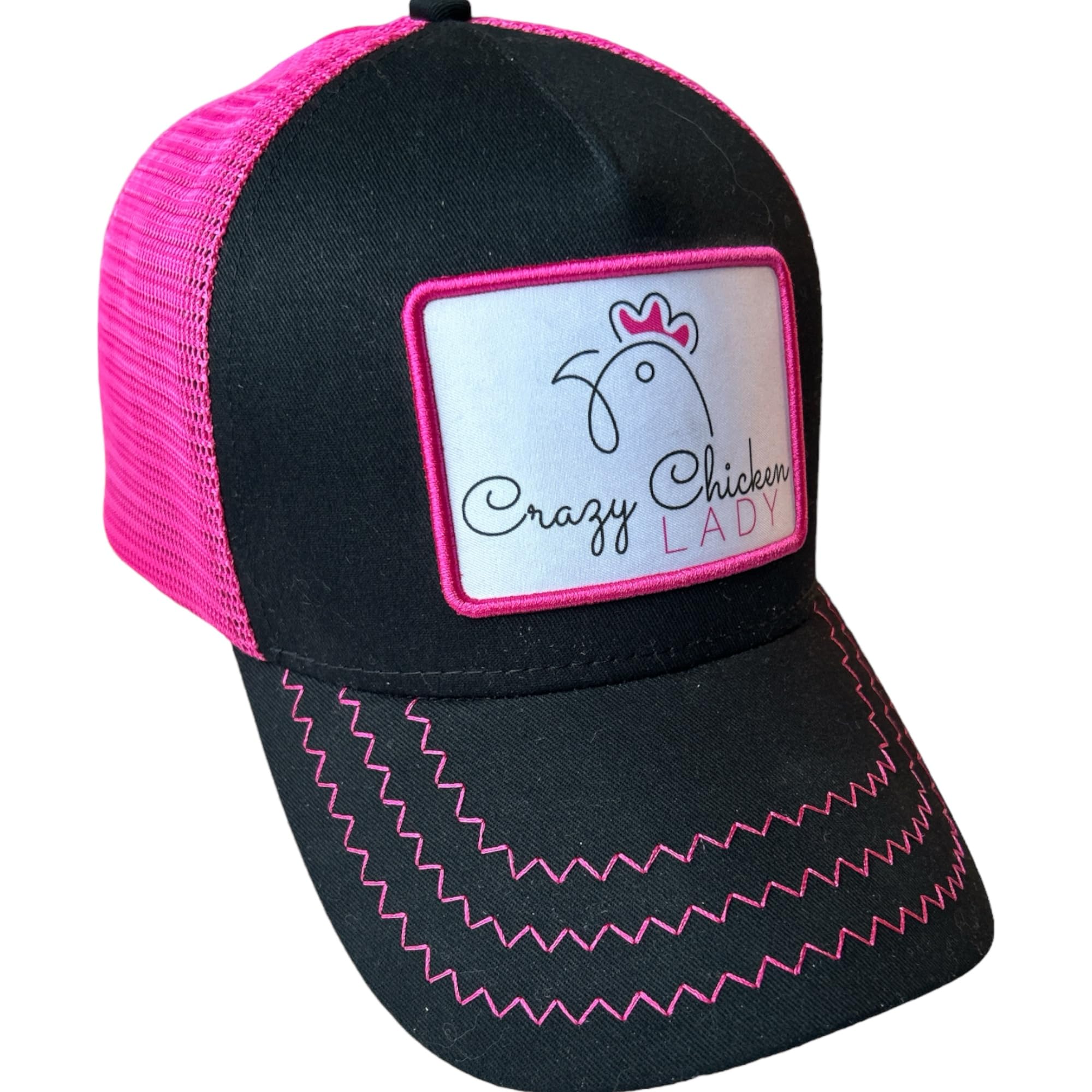 Crazy Chicken Lady Ponytail Pink Adjustable Fun Trucker Style Hat for ...