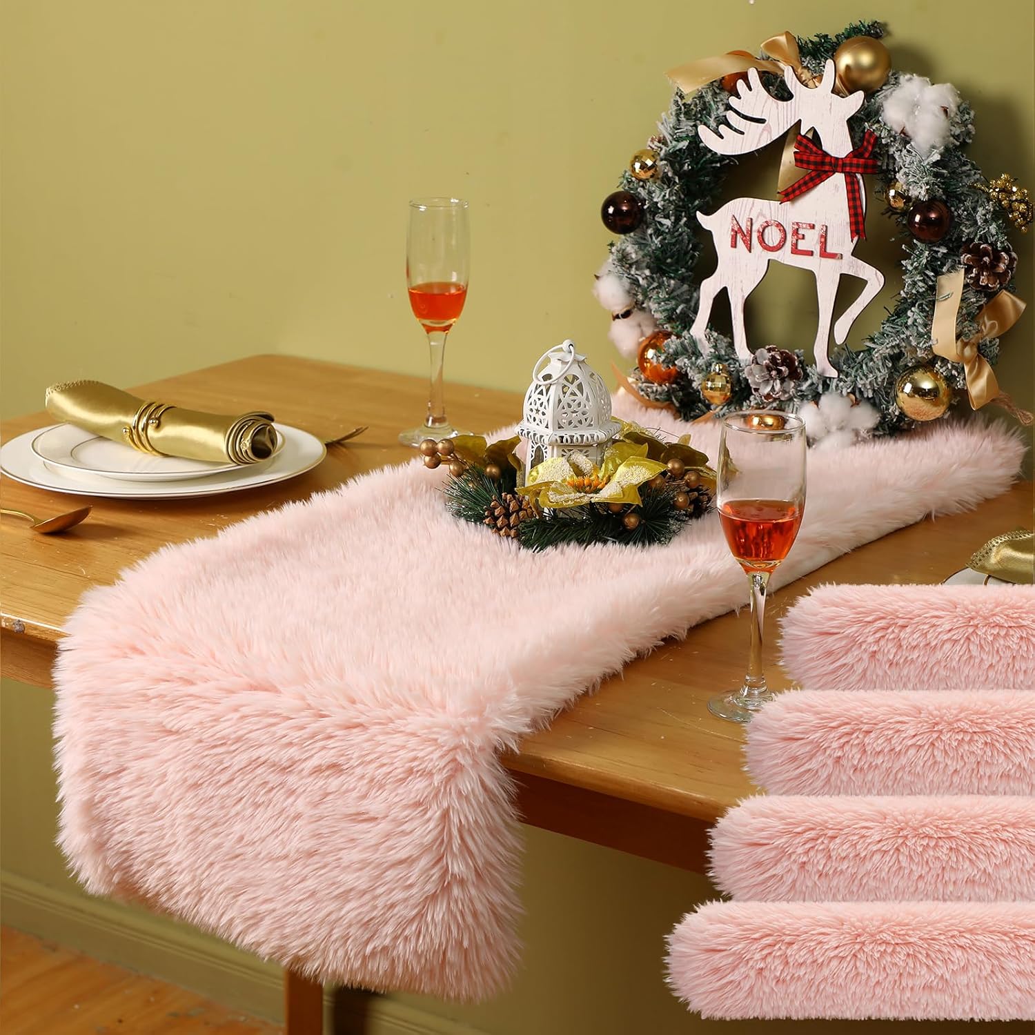 Amazon.com: Buryeah 4 Pcs Fur Table Runner 11.8 x 35.4 Inch Luxury Faux ...