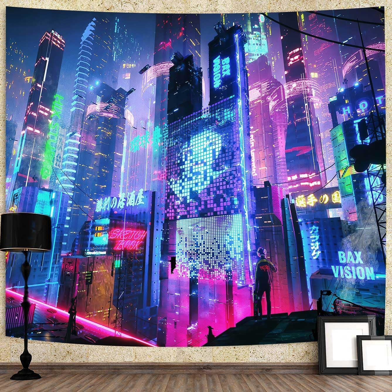 Amazon.com: OSUNBD Gaming Punk Cityscape Tapestry Japan Night View City ...