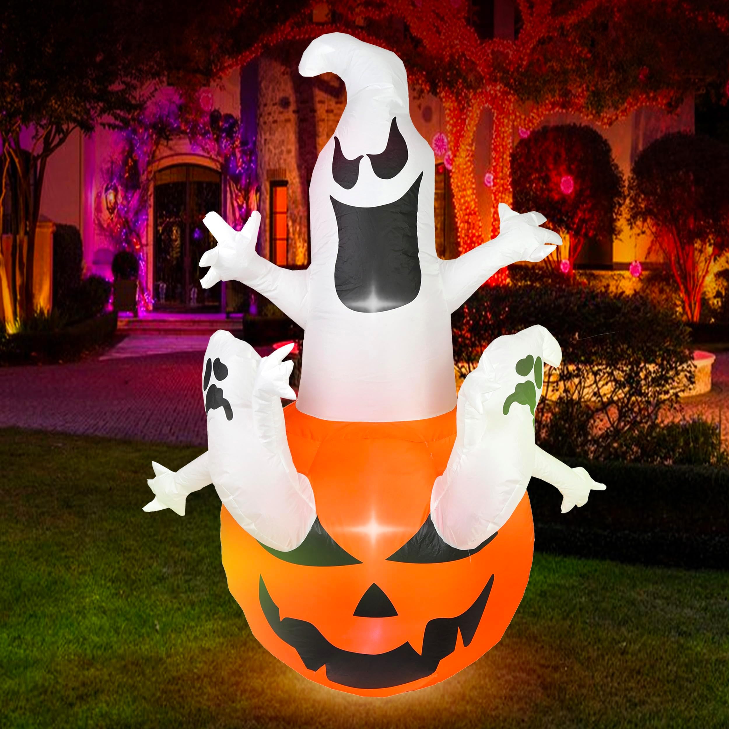 Amazon.com: 5 Foot Tall Lighted Halloween Inflatable Pumpkin Basket ...