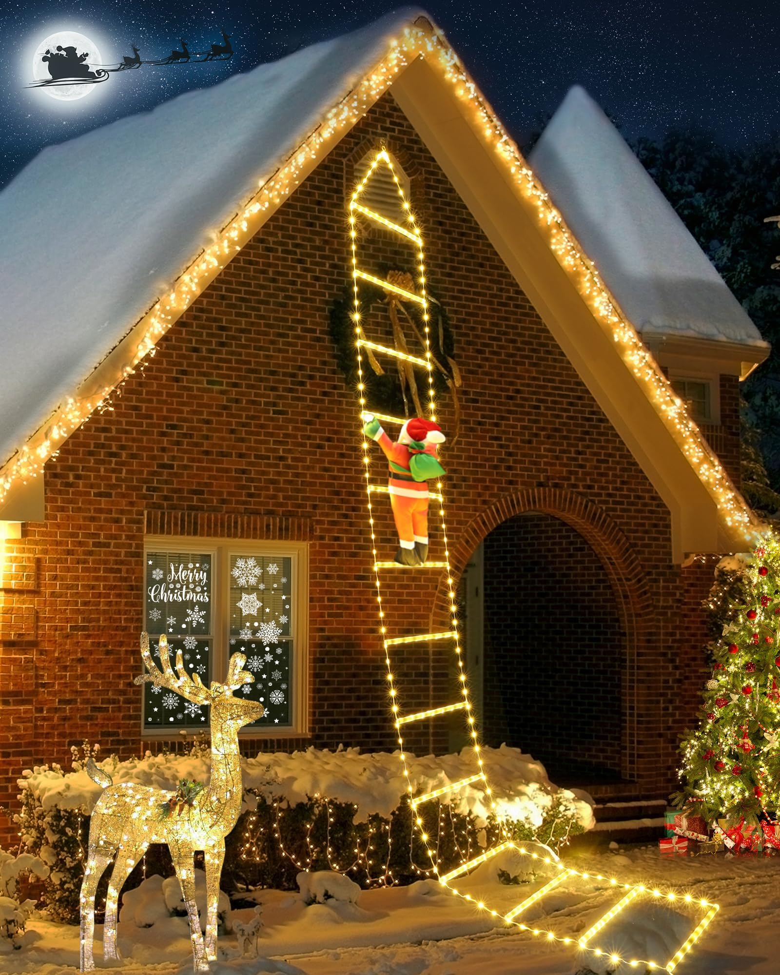 iShabao 9.8Ft Ladder Christmas Lights with Santa Claus - 310 LED ...