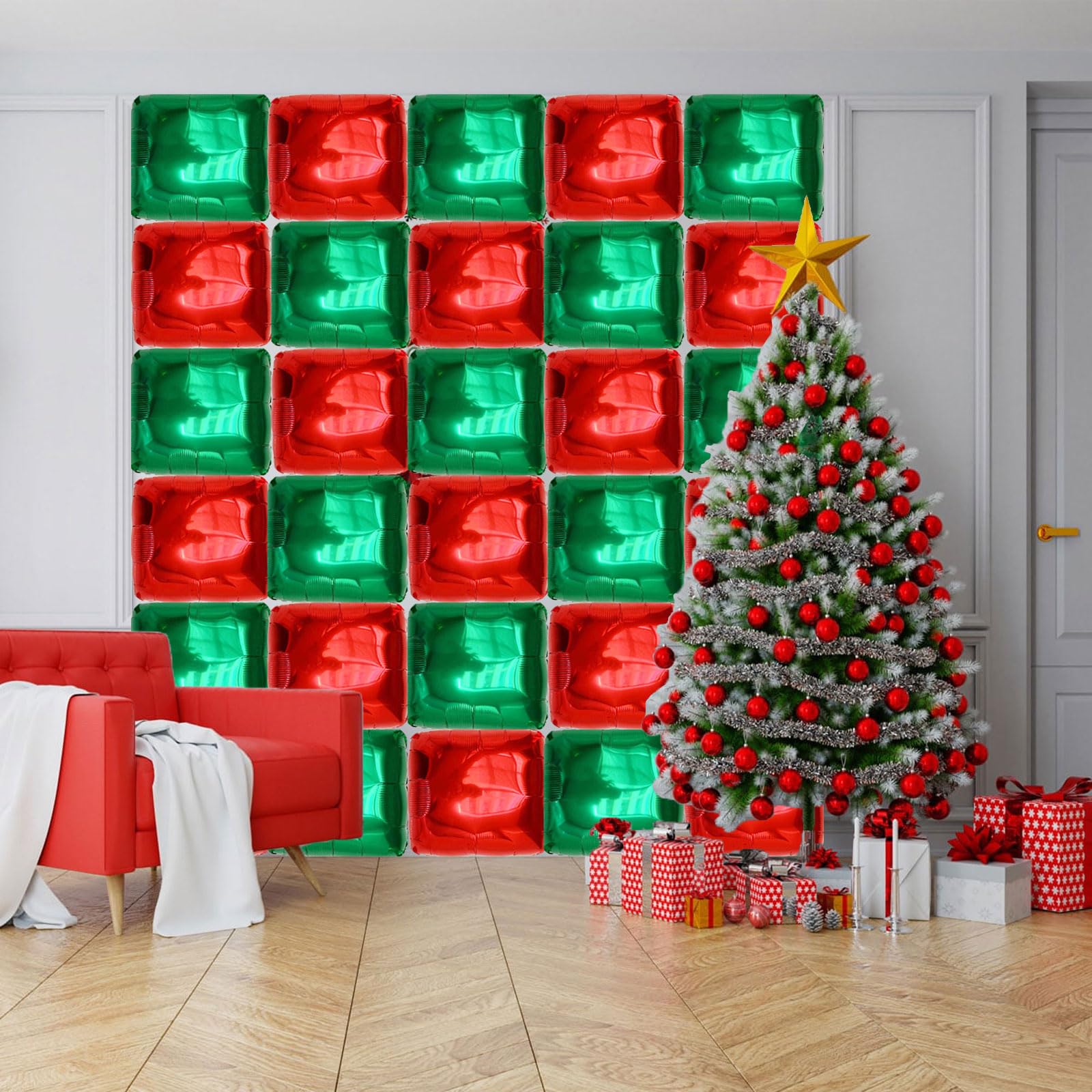 Amazon.com: Square Balloons, Red and Green Square Foil Balloons Wall ...