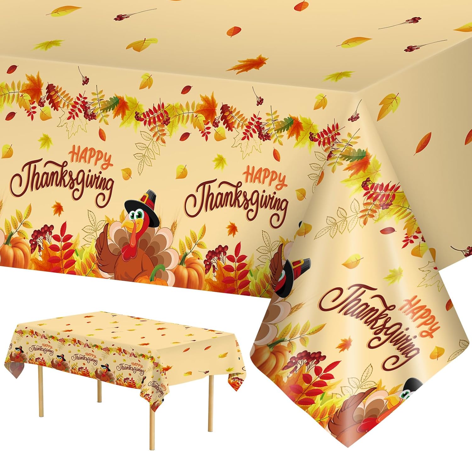Amazon.com: 2 Pack Happy Thanksgiving Tablecloth - Fall Thanksgiving ...