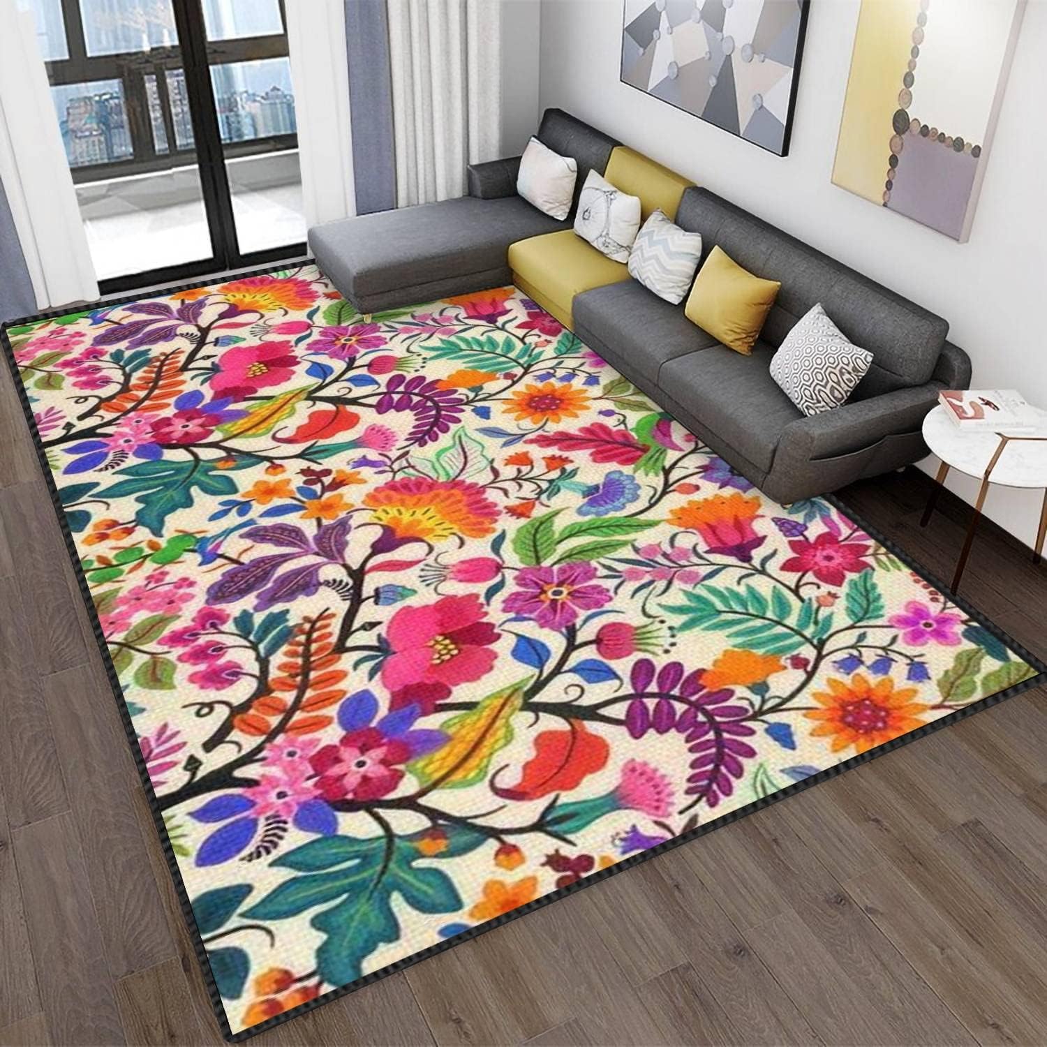 Amazon.com: MJKIODPEV Area Rugs Seamless Floral with Bright Colorful ...