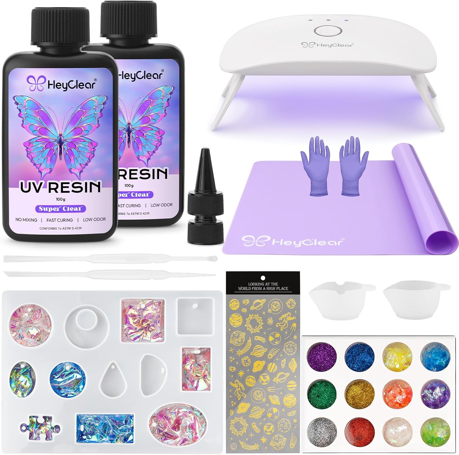 Amazon.com: HeyClear UV Resin Kit 200g with UV Light, Molds and Casting ...