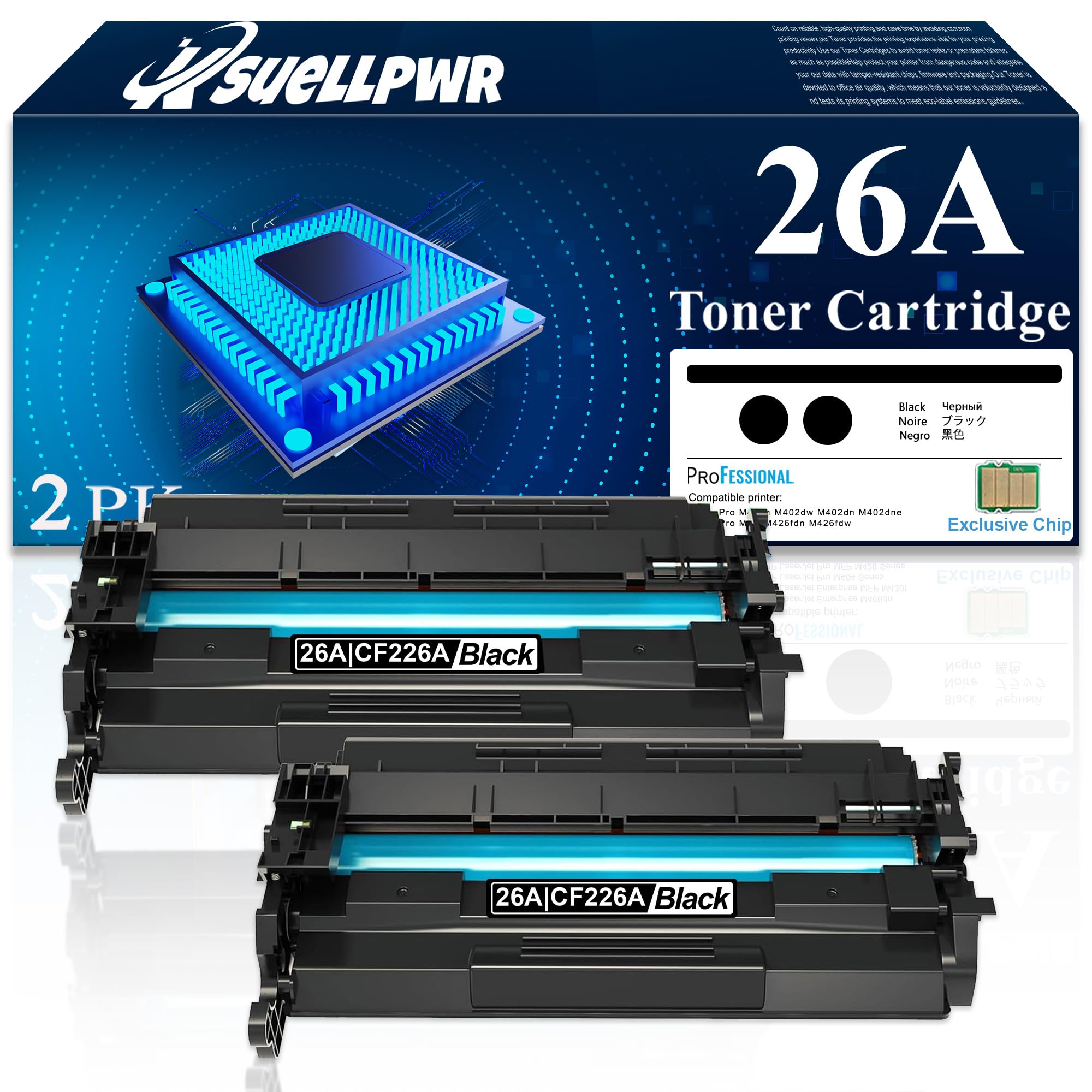 Amazon.com: 26A CF226A Black Toner Cartridge 2-Pack with Exclusive Chip ...