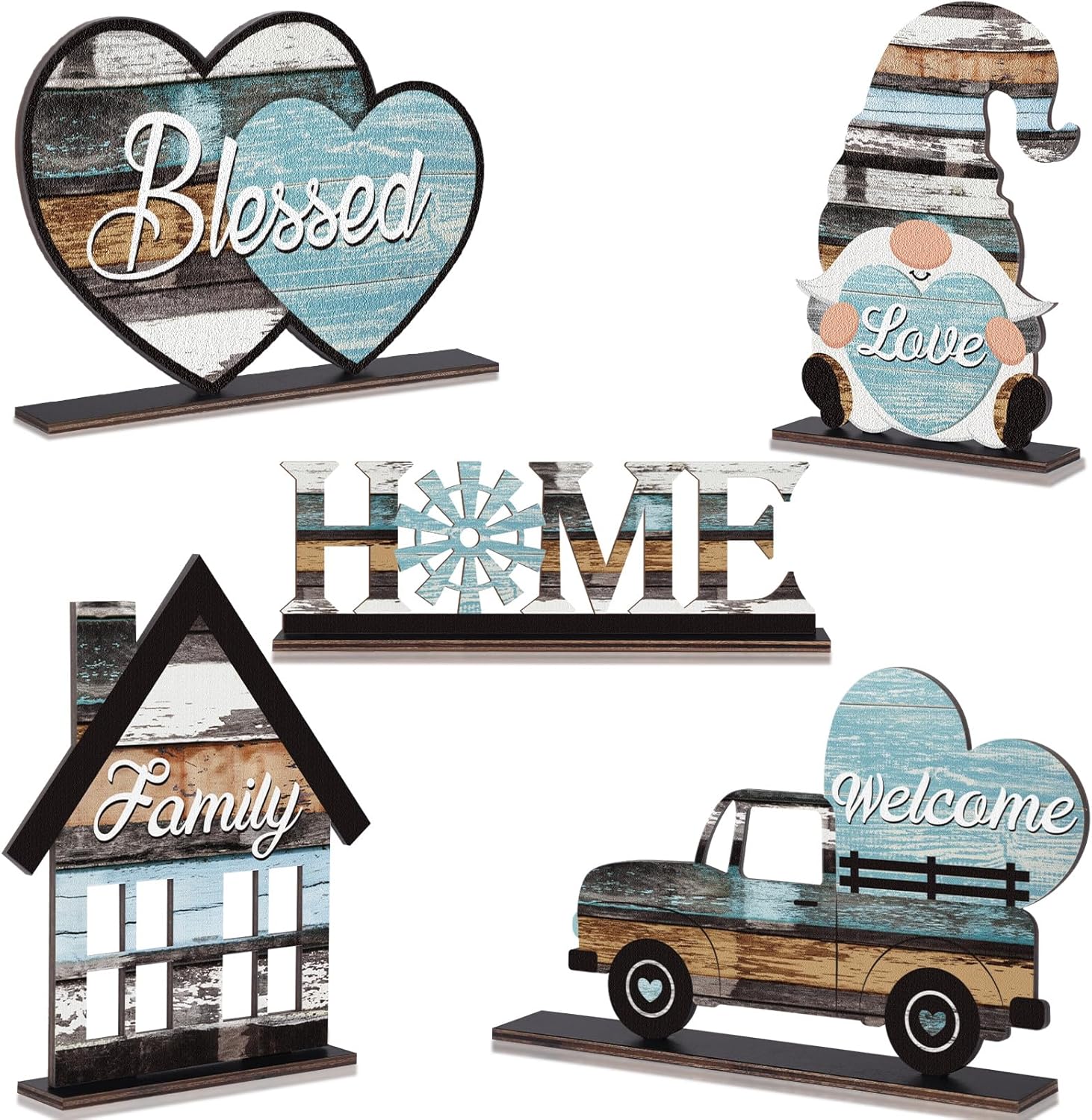 Amazon.com: Blulu 5 Pcs Rustic Multicolored Wooden Table Sign ...