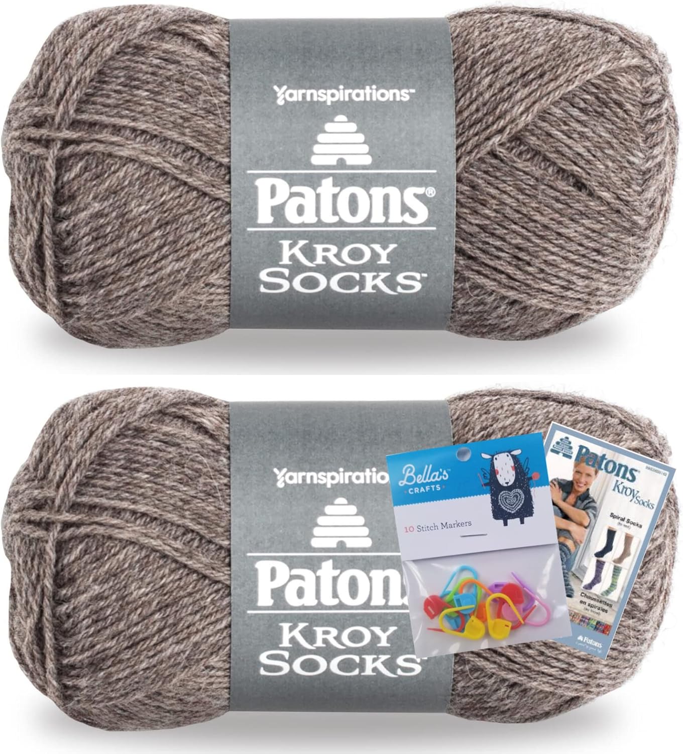 Amazon.com: Patons Kroy Socks Yarn 2-Pack Bundle with Bella's Crafts ...