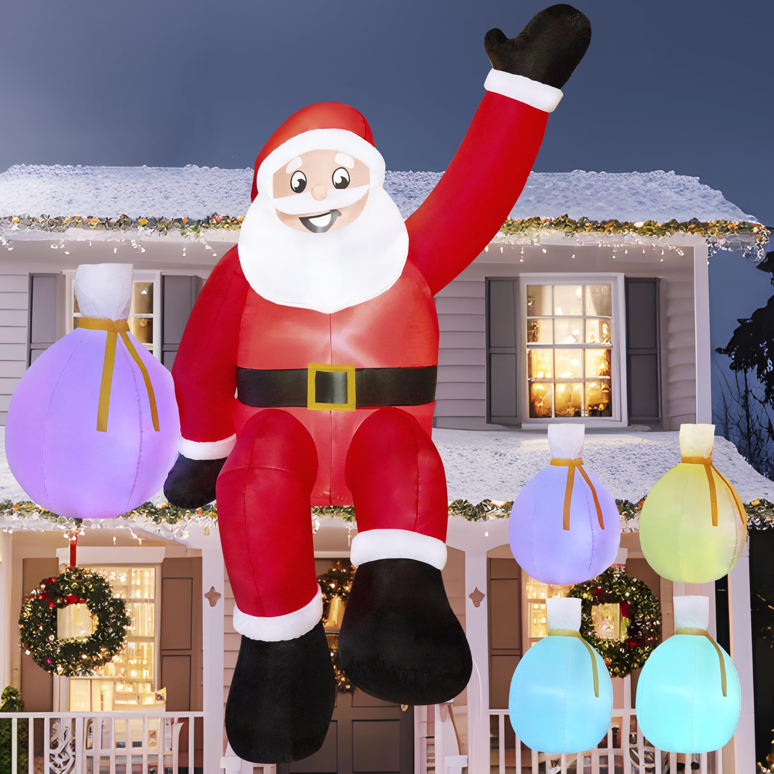 JOIEDOMI 10 FT Christmas Inflatables Santa with Gift Bags Outdoor ...