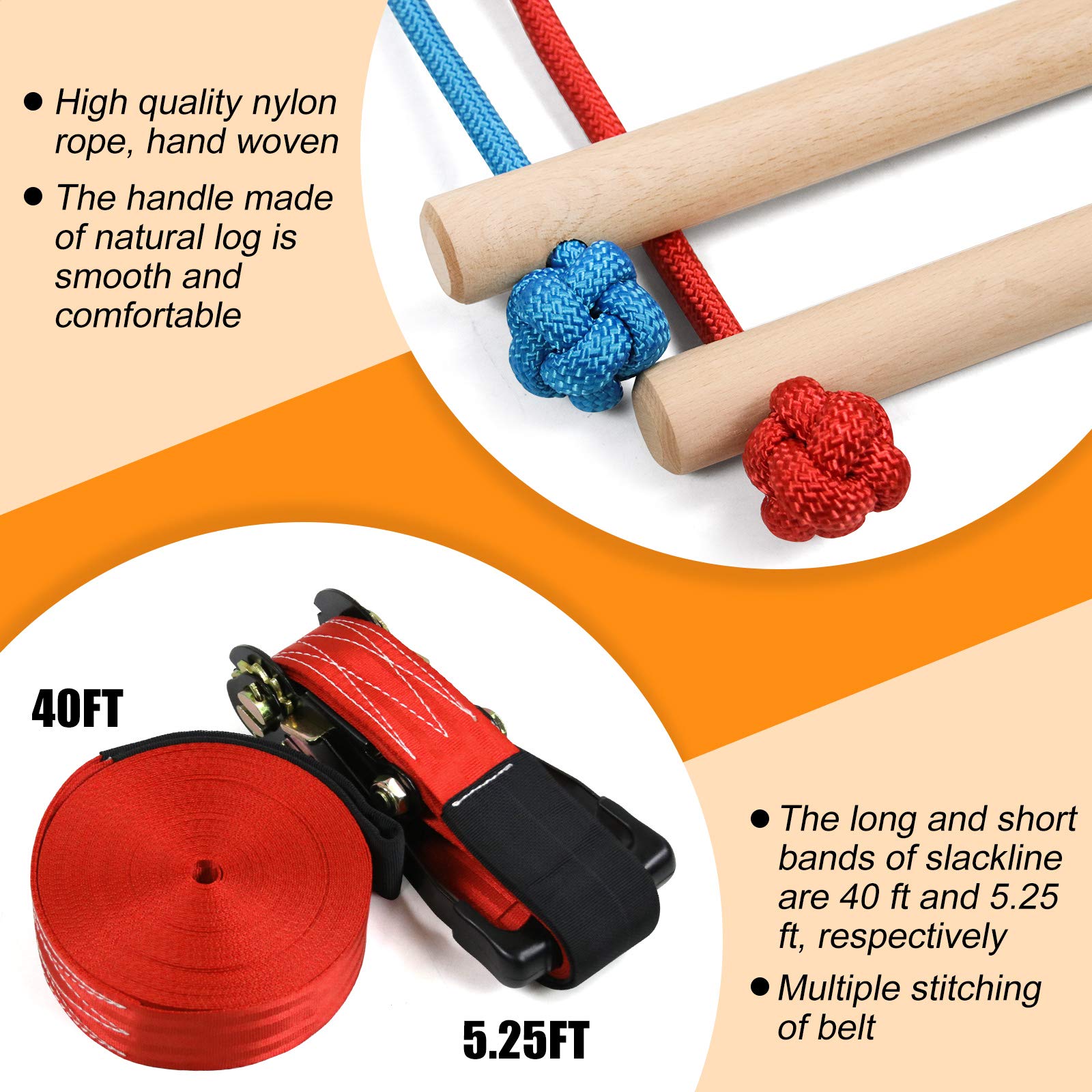 Perantlb Portable Ninja Slackline Monkey Bar & Ladder Intro Kit – 40 ...