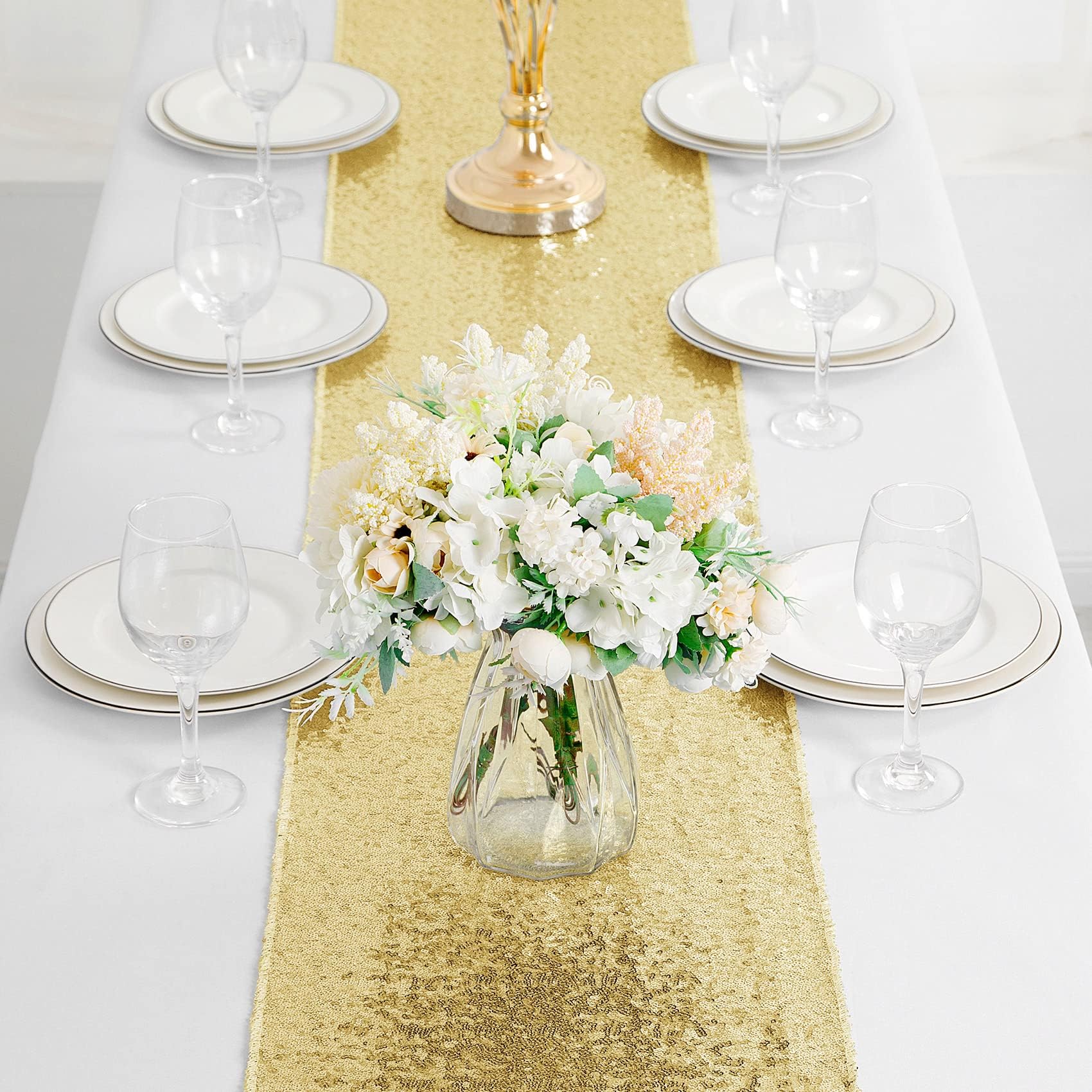 Amazon.com: AerWo 10ft Gold Sheer Table Runner, 27*120 Inches Sheer ...